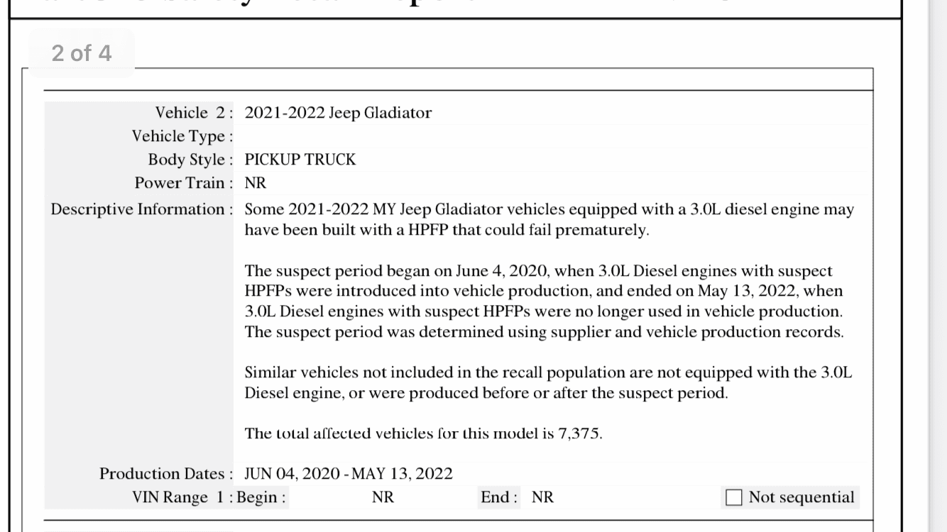 CP4 Fuel Pump EcoDiesel Recall | Page 6 | Jeep Gladiator (JT) News ...