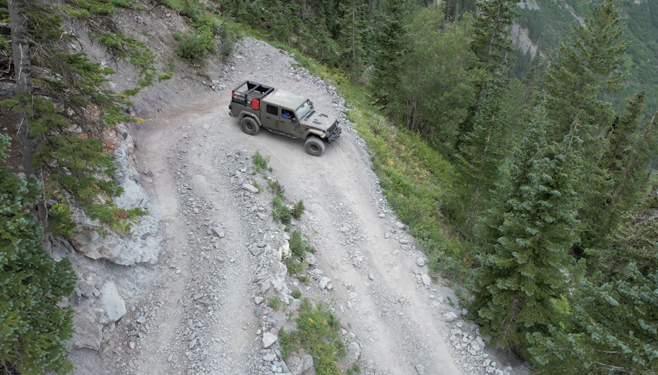 Gladiator On A Tight Black Bear Pass Switchback Drone Footage Jeep